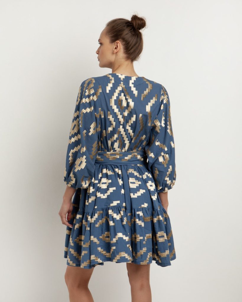 Greek Archaic Kori, Short Embroidered Dress, 100% Cotton | Deximi